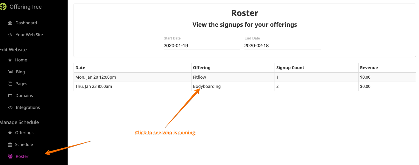 Manage your Event Roster – OfferingTree Support