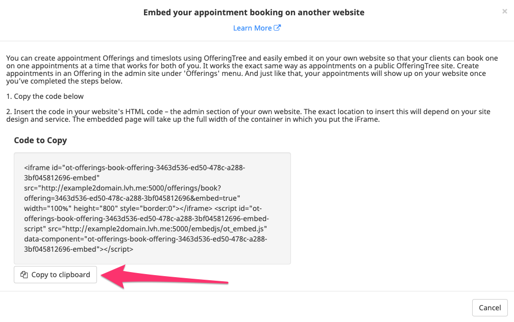 Embed Appointments on an existing website – OfferingTree Support