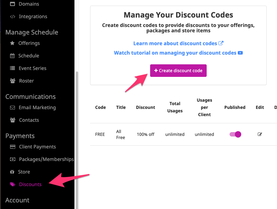 Create or edit a discount code – OfferingTree Support