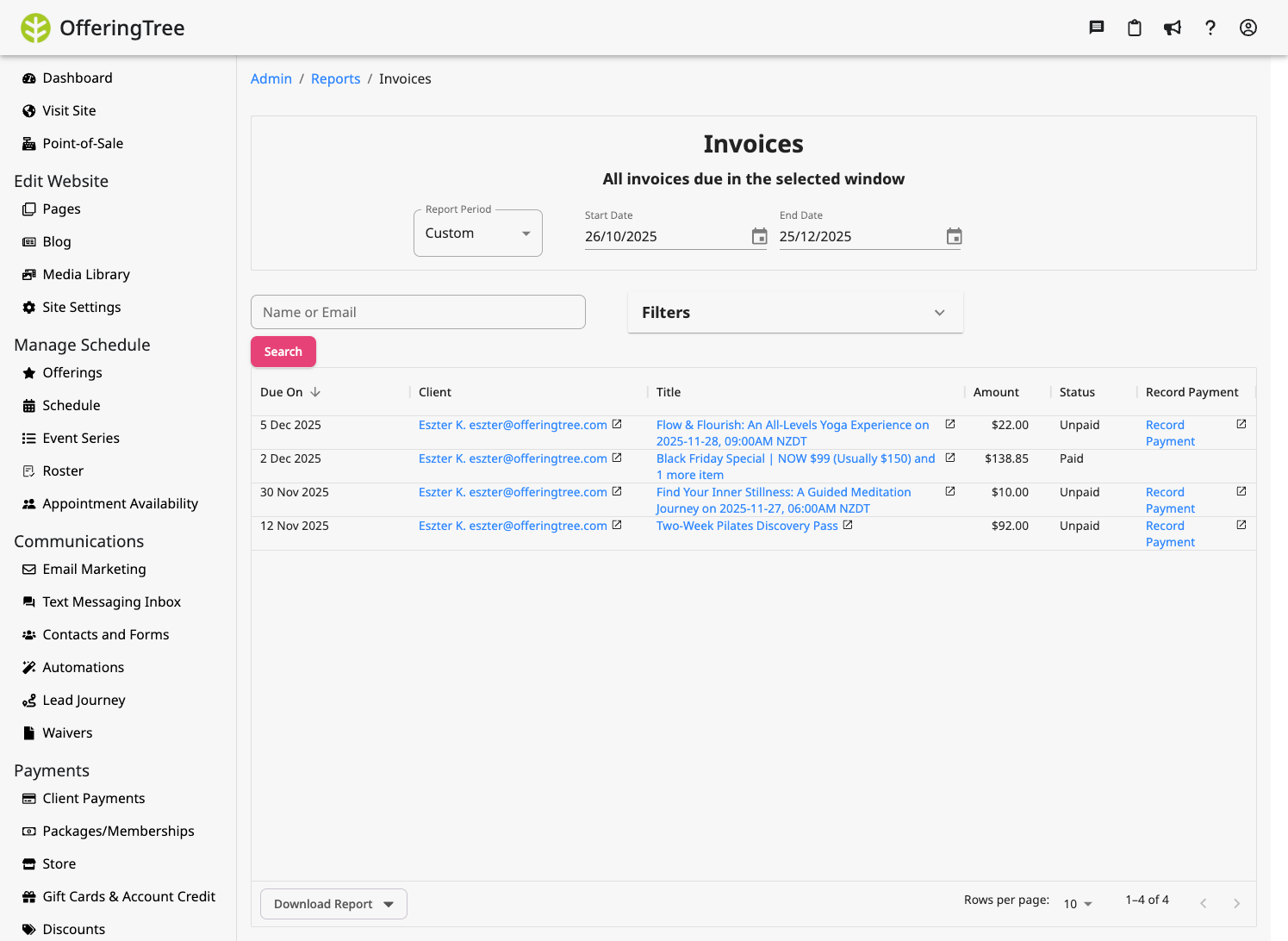 Build and Send Invoices – OfferingTree Support