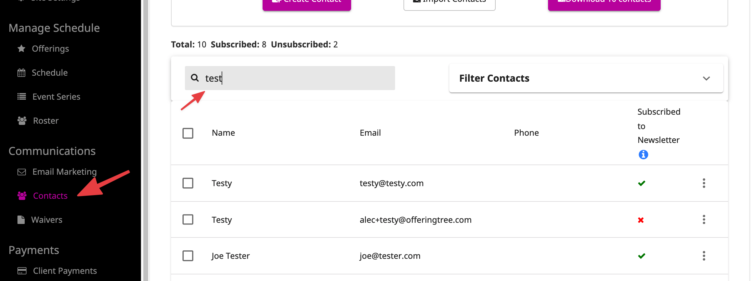 Managing your Contacts – OfferingTree Support